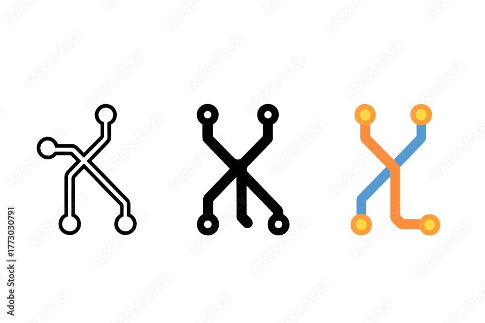 Vektor Stylized Metro Map Icons. Minimalist metro map icon: three ...