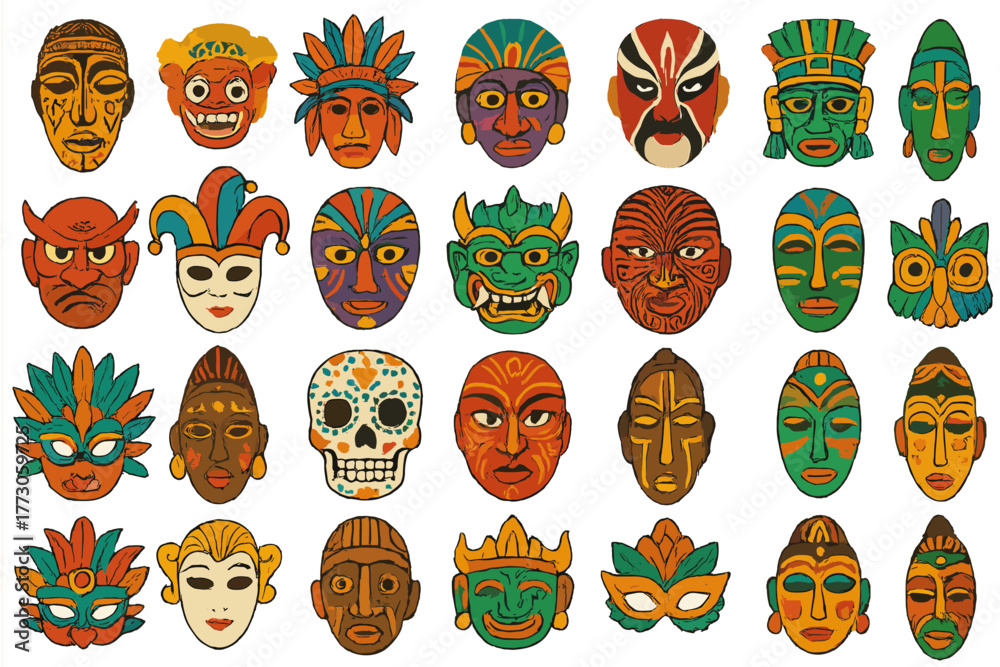 Colorful masks representing cultural traditions and celebrations from ...