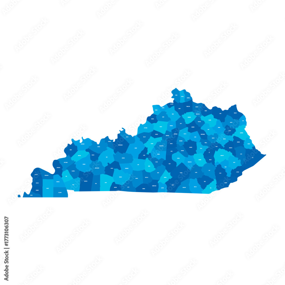 Kentucky, KY - detailed political map of US state. Administrative map ...