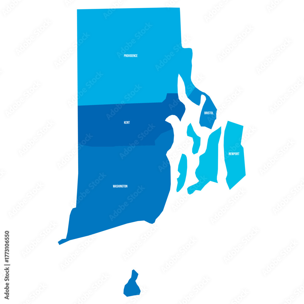 Rhode Island, RI - detailed political map of US state. Administrative ...