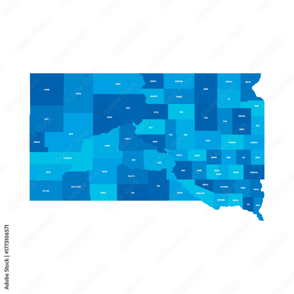 Vektor South Dakota, SD - detailed political map of US state ...