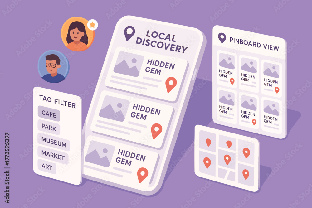 Mobile app interface for local discovery and hidden gem exploration ...