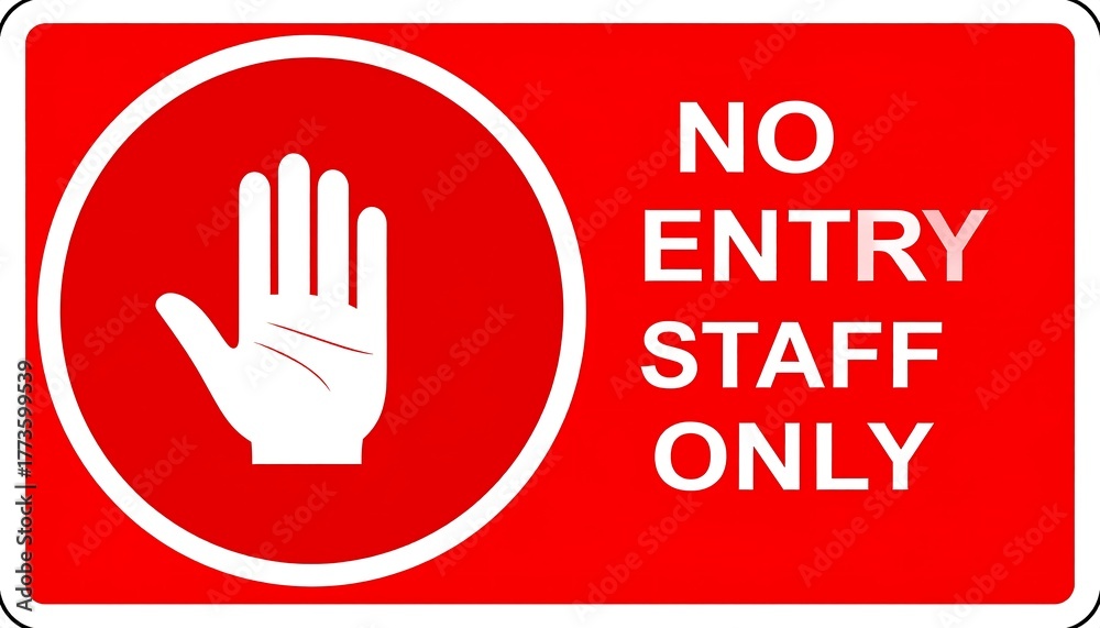 Foto de Stock Red and white warning sign with hand symbol and bold text ...