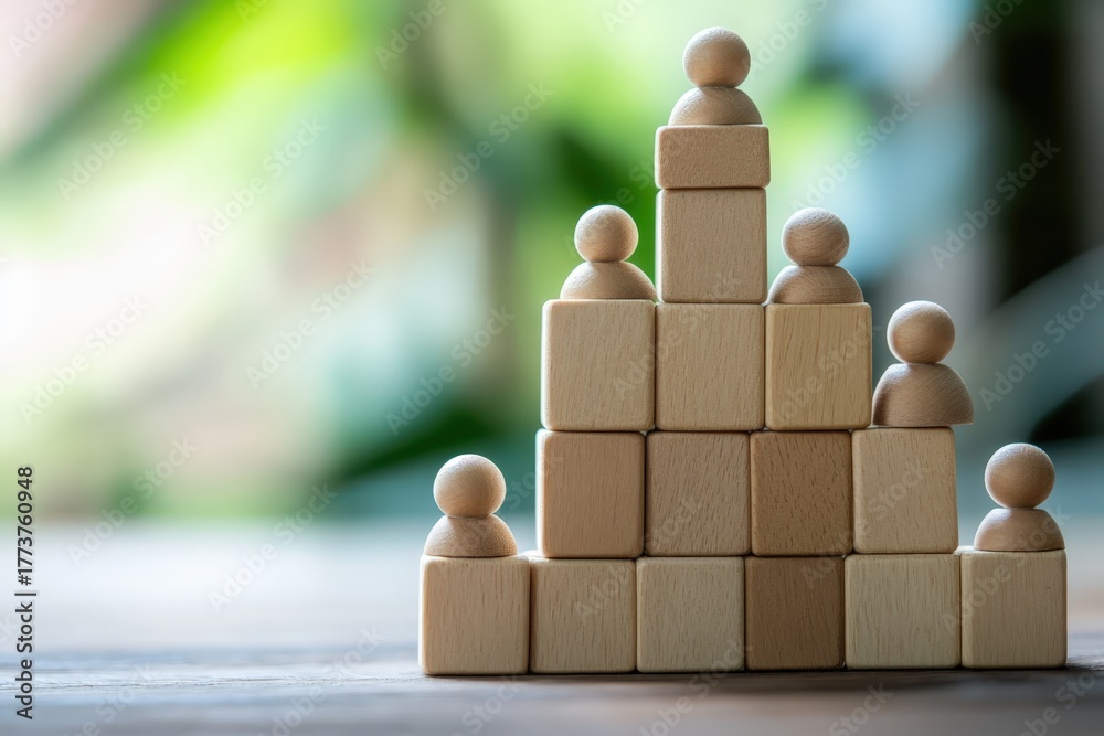 Hierarchical Success: An abstract composition, wooden blocks ascend ...