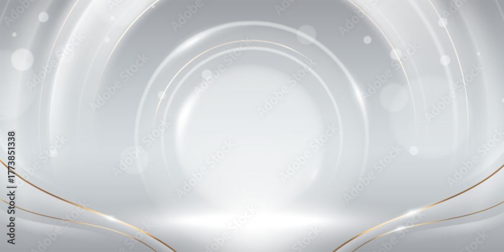 Silver luxury award background with golden lines and glowing circles ...