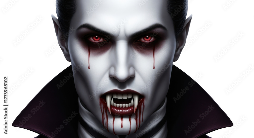 Gothic vampire portrait with blood droplets and piercing red eyes ...