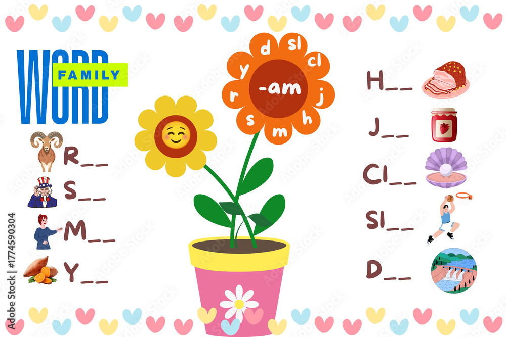 Educational phonics worksheet for children learning the -am word family ...