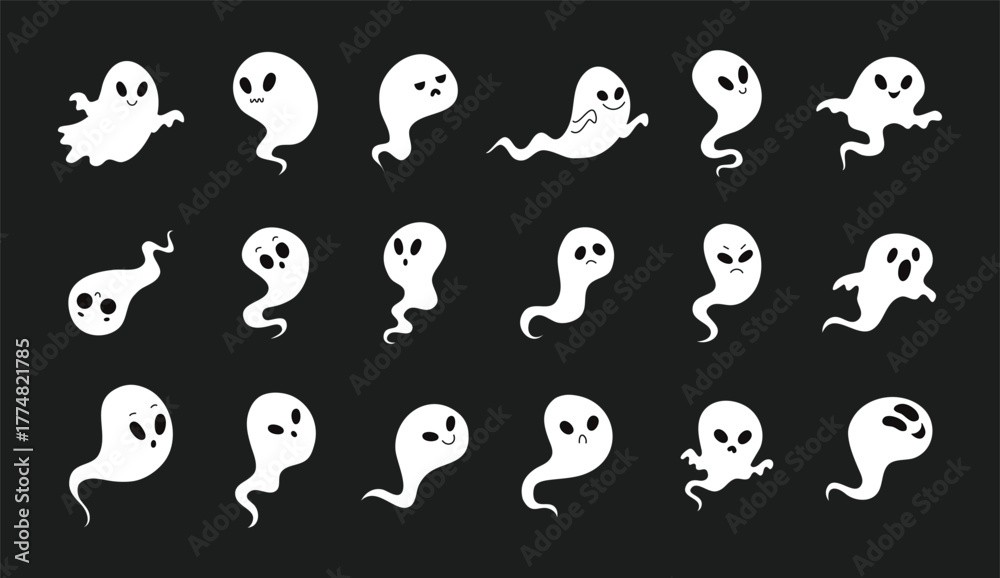 Cartoon cute Halloween ghosts lighting. Vector image of ghost, soul ...