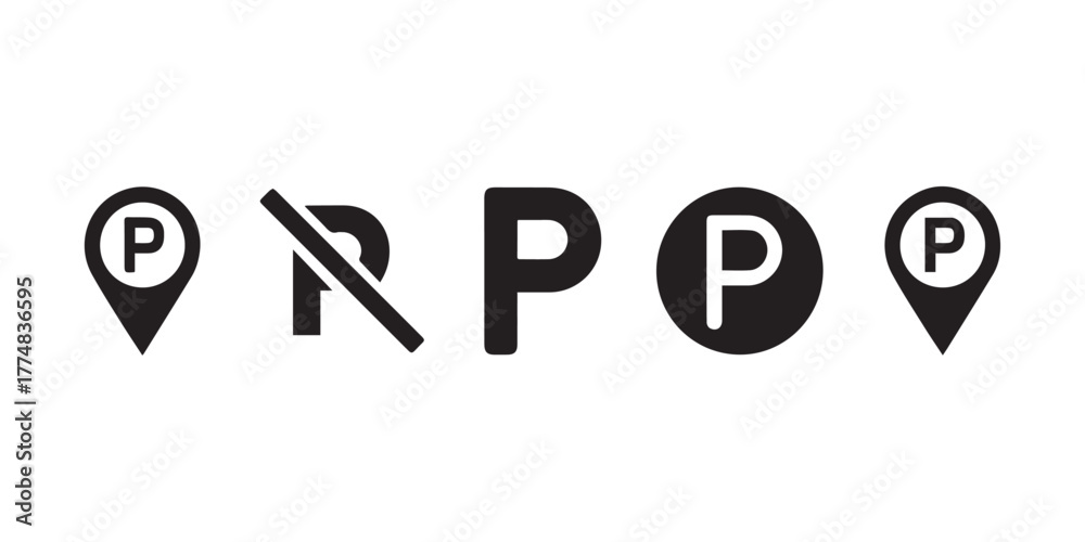 parking bold p and circled p vector icons for map and signage Stock ...