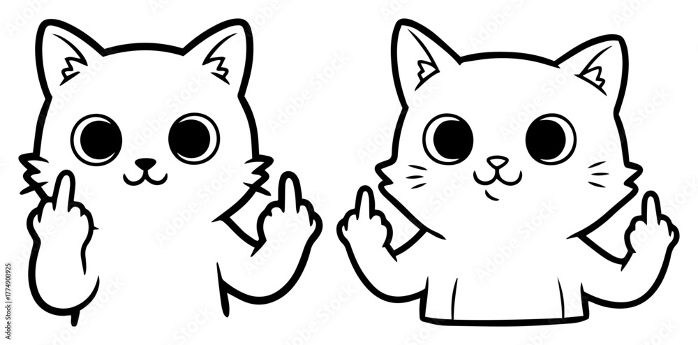 Cute cartoon cat showing rude gesture line‑art – sarcastic emoji style ...