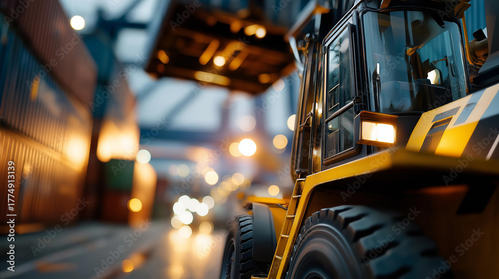 Reach stacker with shipping container port equipment cargo handling ...