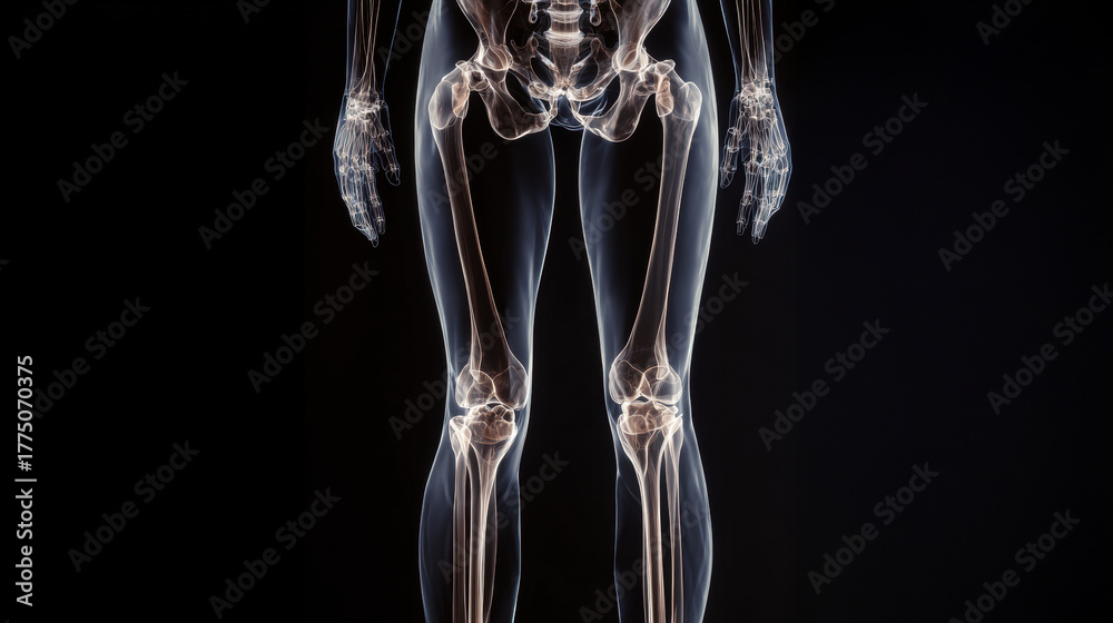 Human skeleton leg bone pelvis knee joint hand bone transparent anatomy ...