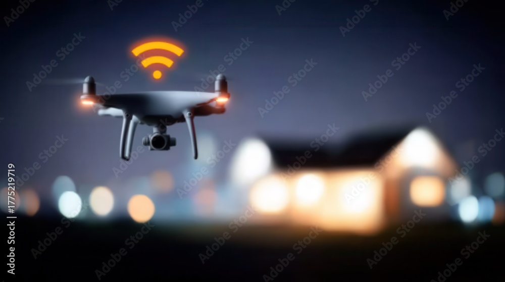 An architectural drone scanning urban property blocks for asset ...