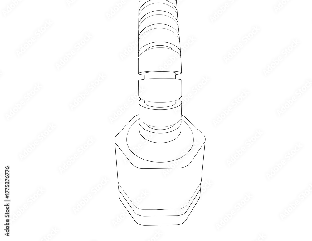 Technical Schematic Drawing of Hexagonal Cable Gland Fitting and ...