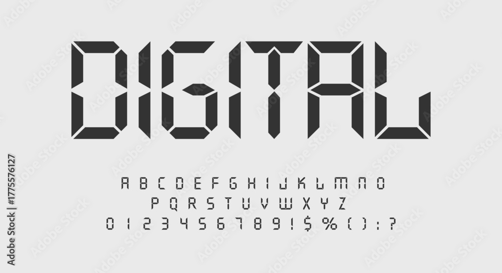 Digital font template. Alarm clock letters and numbers. Calculator ...