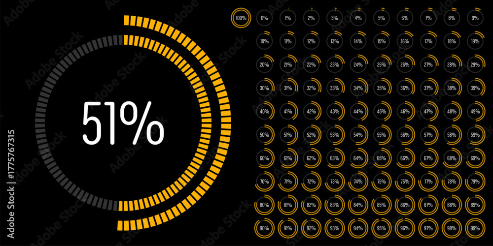 Set of circle percentage progress bar diagrams meters from 0 to 100 ...