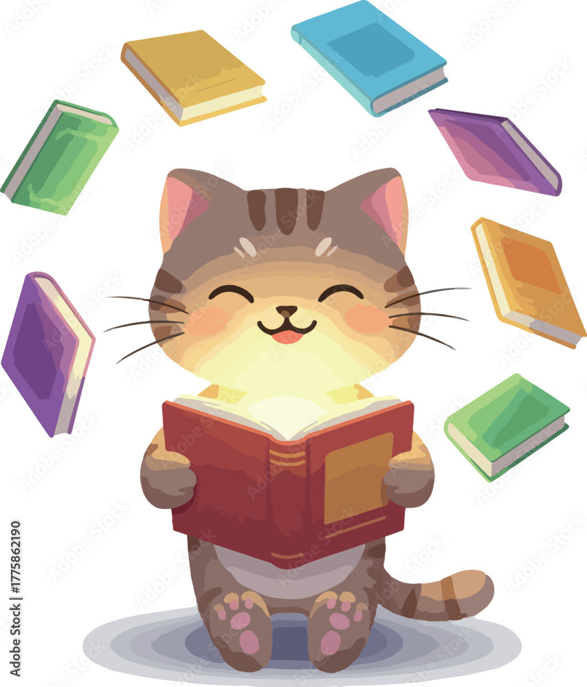 Pixel Art Cat Reading Book Surrounded By Floating Books Stock Vector ...