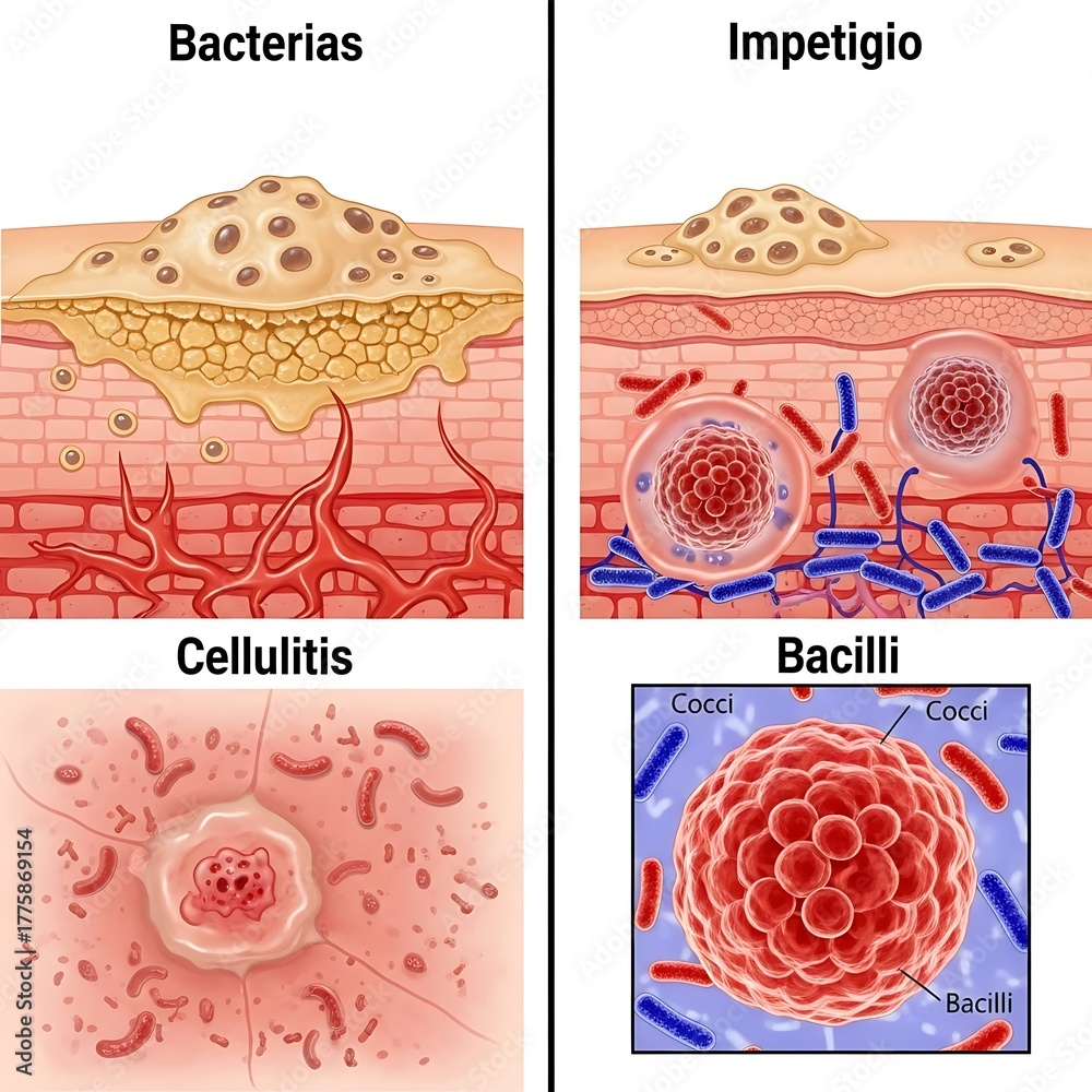 Stock-Foto „Bacterial Skin Infections - Impetigo, Cellulitis, and ...