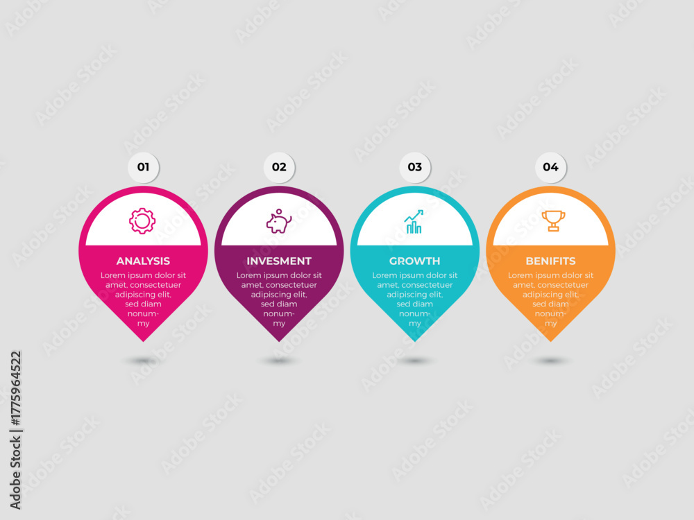 Vector de Stock circular layout diagram with 4 list of steps, circular ...
