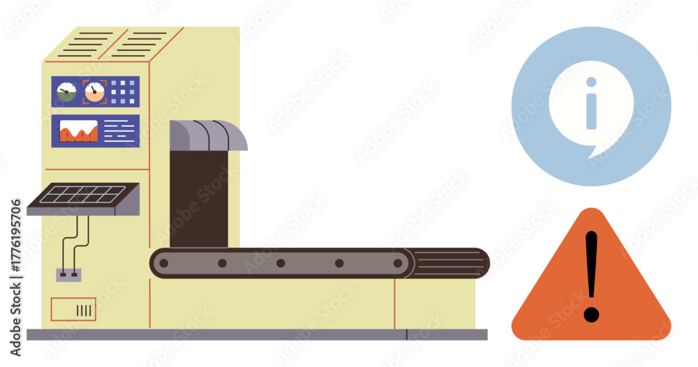 Vektor Conveyor belt system with control panel, information icon, and ...