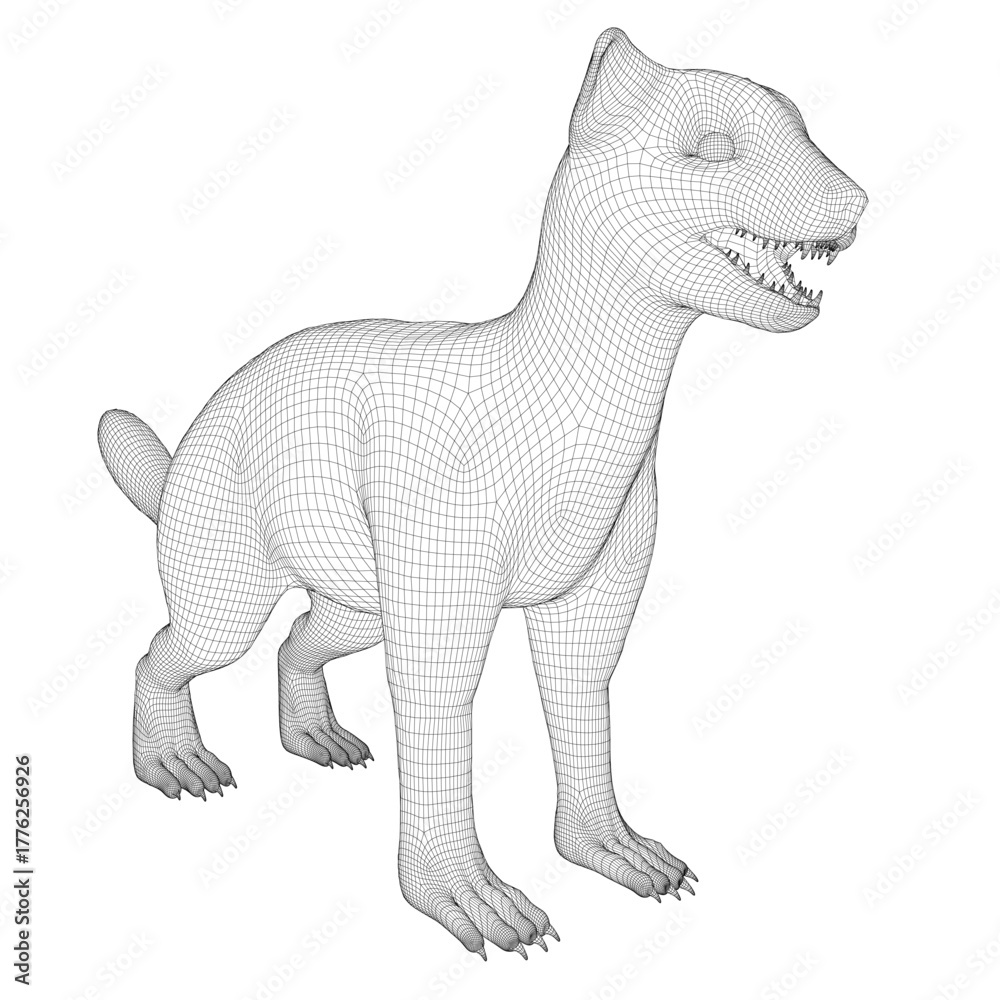 A wireframe mongoose 3D model stands on a clean white background ...