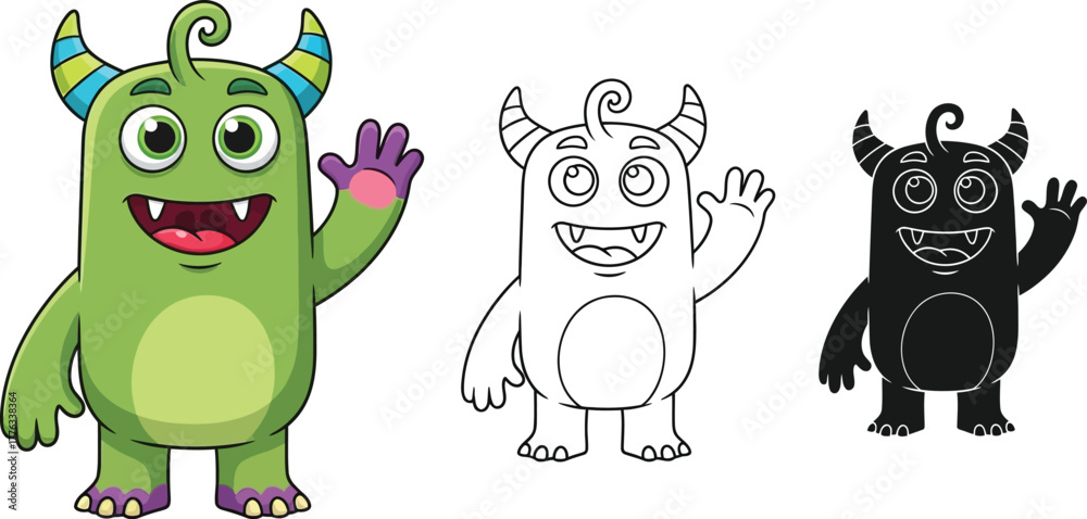 Cartoon monster vector illustration coloring page silhouette Stock ...