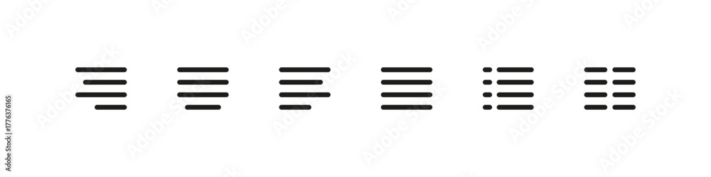 Text alignment buttons vector outline icon set. Paragraph, design, and ...