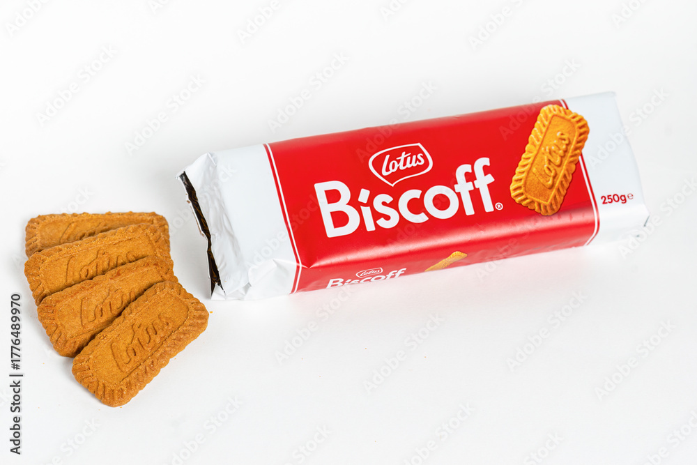 Lotus Biscoff Logo on a packet of their umber one brand on 3rd Nov 2025 ...