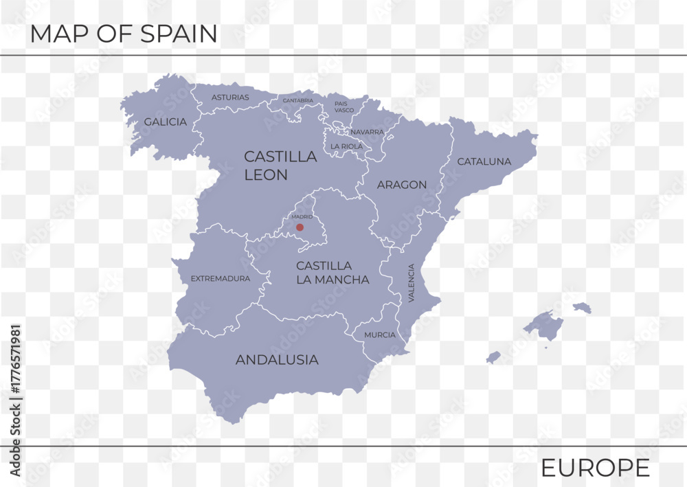 Map of Spain with cities and regions Vector illustration Geography ...