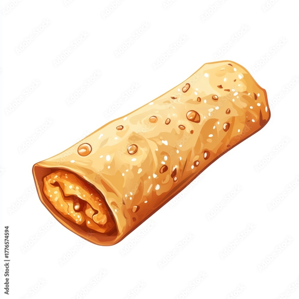 Elegant and minimalist flat design of a simple crispy spring roll snack ...