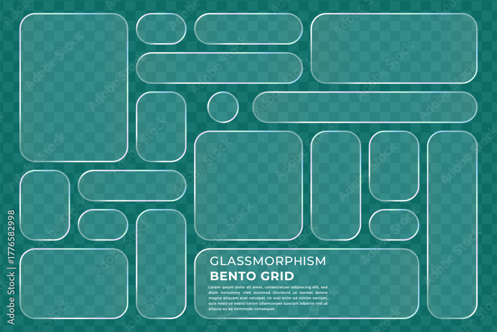 Glass morphism bento grid elements with transparent rounded rectangular ...