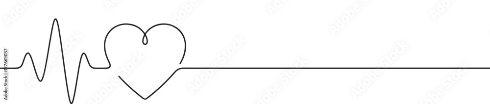Continuous one line drawing depicting a heartbeat on an EKG line with a ...