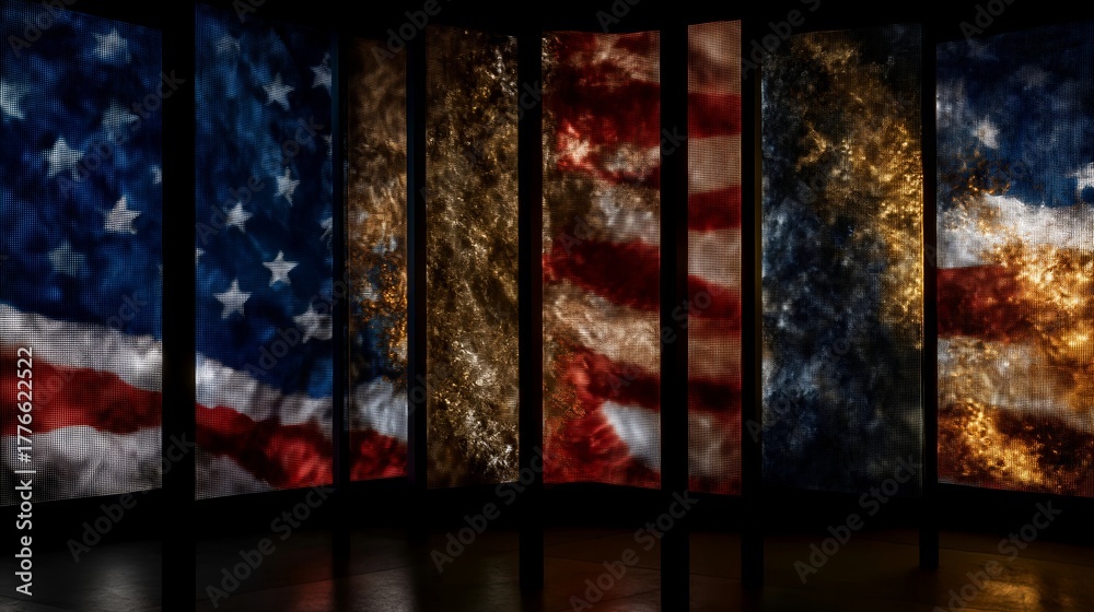 Creative art installation combining USA flag motifs with augmented ...