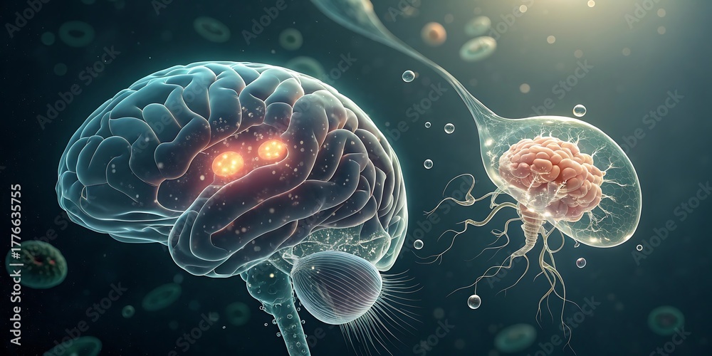 Abstract Digital Art of Human Brain and Neural Network Connections ...