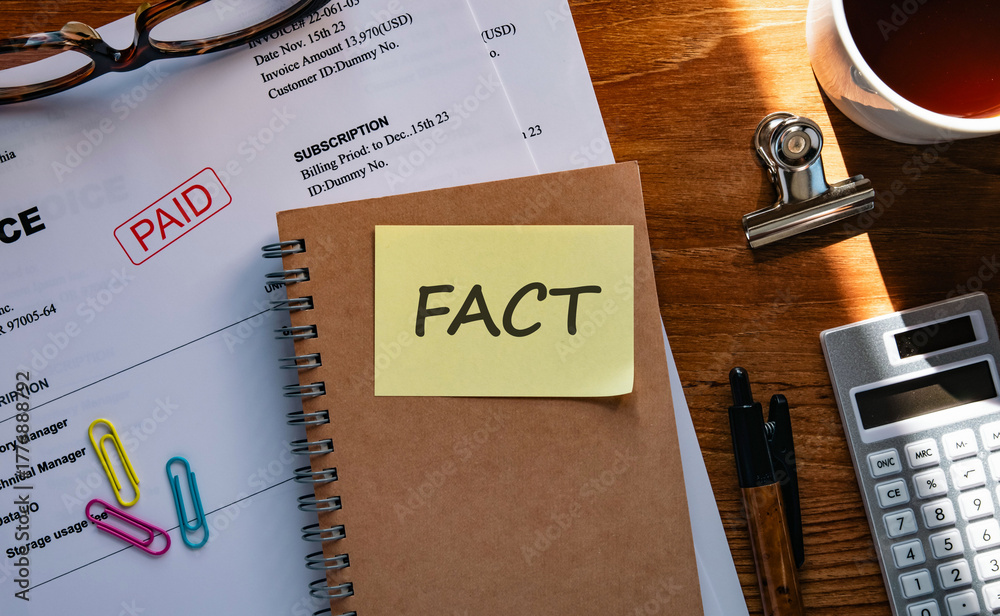 There is sticky note with the word FACT. It is as an eye-catching image ...