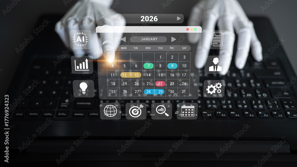 Photo Stock AI managing 2026 schedules and business calendars ...