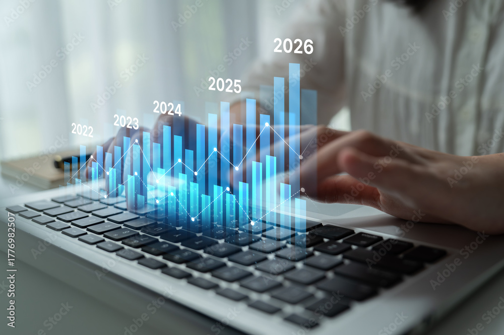 Business bar chart and line graph showing yearly business growth from ...