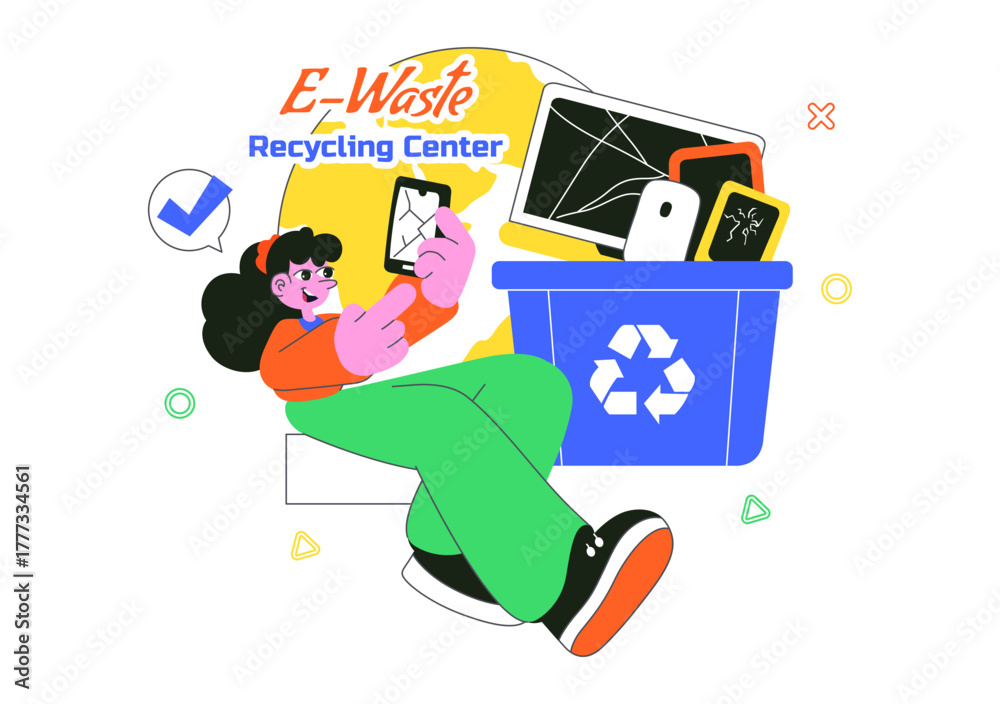 E-Waste Recycling Center Vector Illustration Featuring Electronic Waste ...