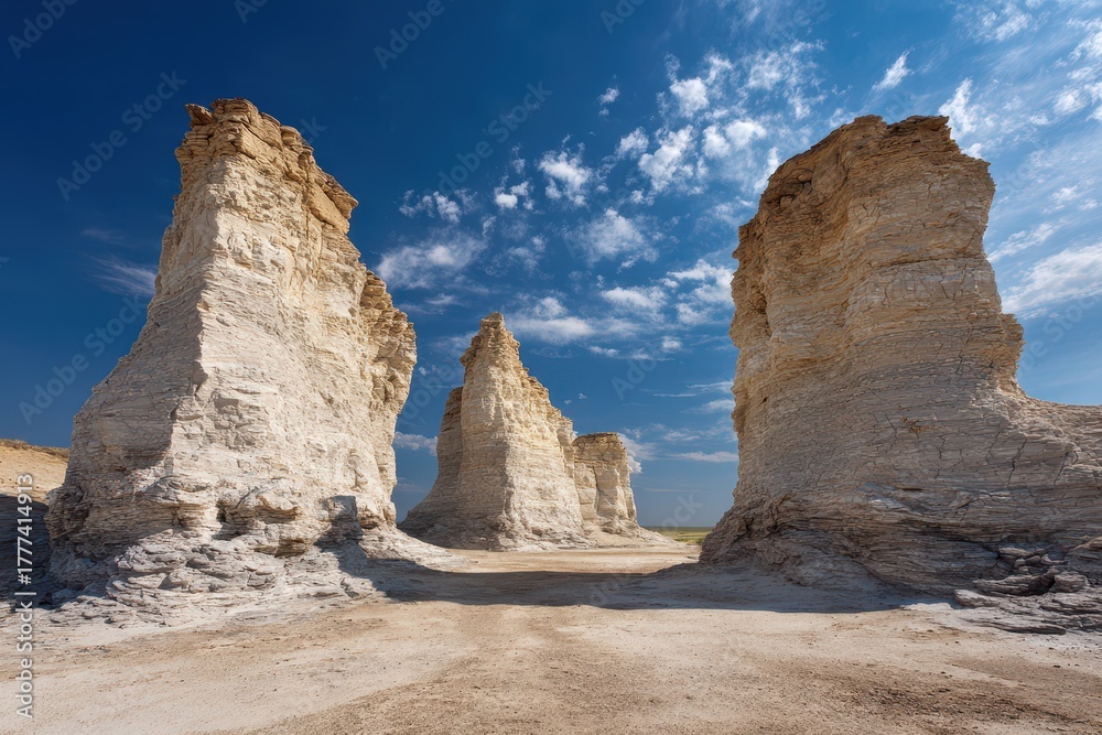 Monument Rocks Kansas. Unique Chalk Pyramids in a Natural Desert ...