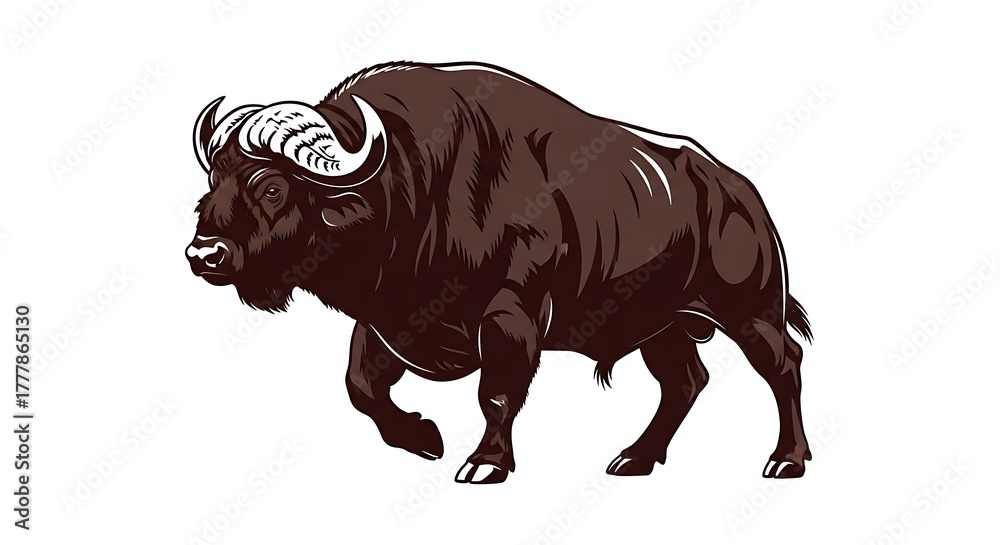Full-figure illustration of a North American bison, designed with bold ...