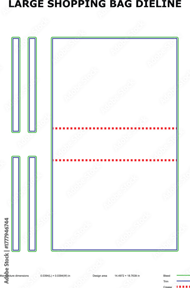 Large Shopping Bag Dieline — Paper Bag Packaging Template with Bleed ...
