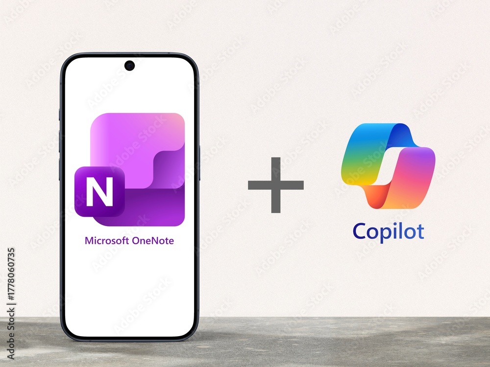 OneNote logo displayed on a modern smartphone, new 2025 logo, Copilot ...