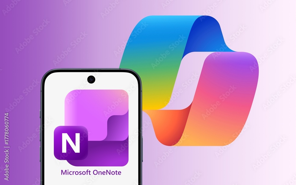 OneNote logo displayed on a modern smartphone, new 2025 logo, big ...