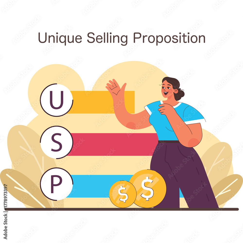 Woman Presenting Unique Selling Proposition With USP Acronym and Dollar ...