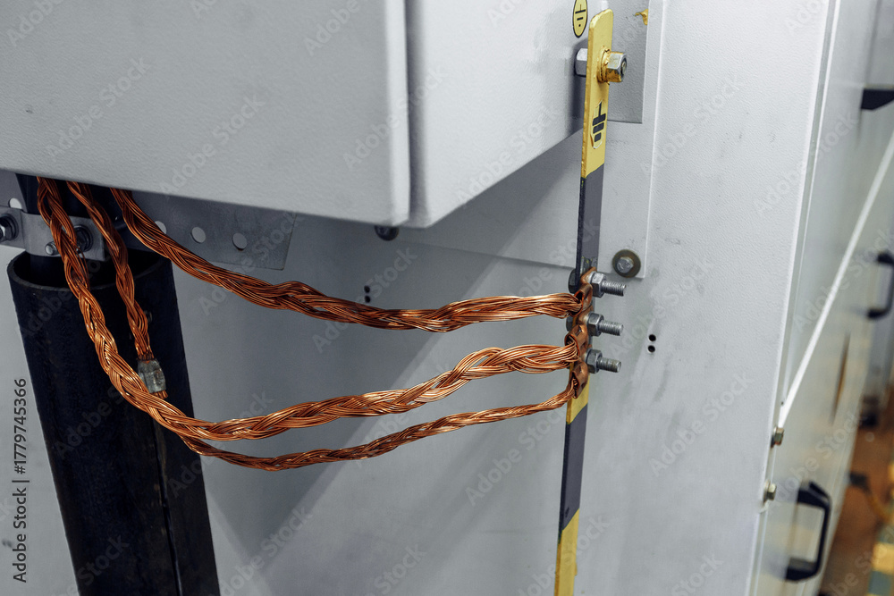 Copper wires are connected to the ground, connected to an electrical ...