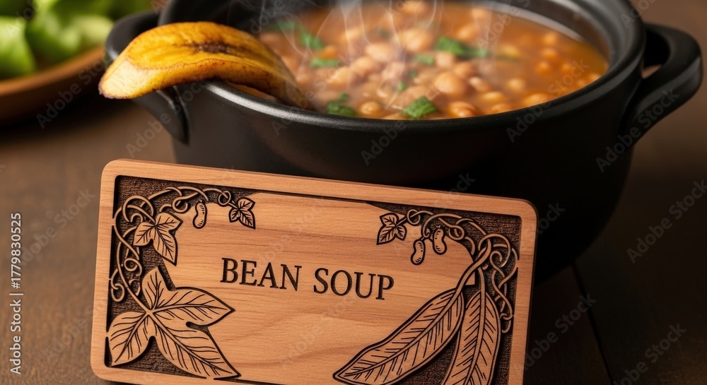 Hearty Bean Soup with Plantain & Engraved Rosewood 'BEAN SOUP' Sign ...