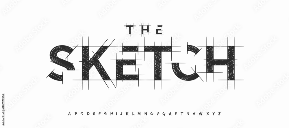 Pencil Drawn Blueprint Font, Sketch Architectural Alphabet, Geometric ...