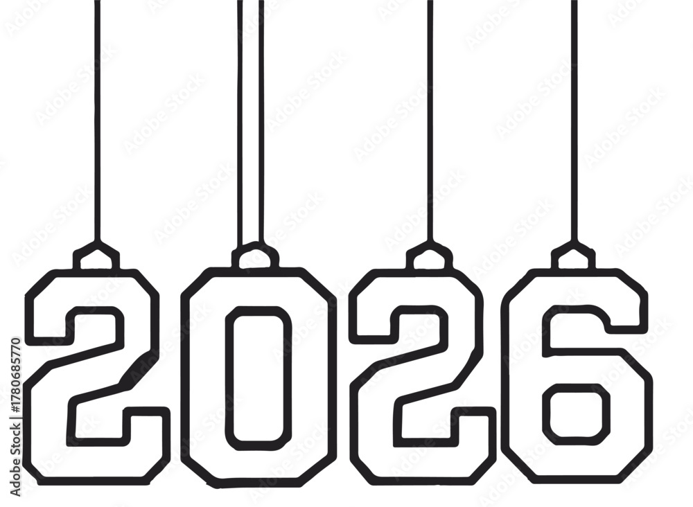 Vector de Stock New year 2026 Black outline numbers 2026 hanging from ...