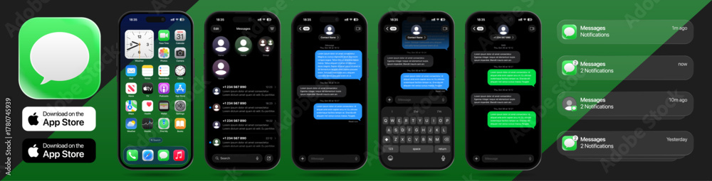 Image vectorielle Stock iPhone Messages app UI 2026 update with Liquid ...