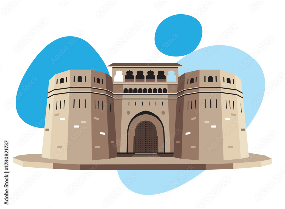 Vibrant Digital Illustration of Shanivar Wada Historical Landmark Stock ...